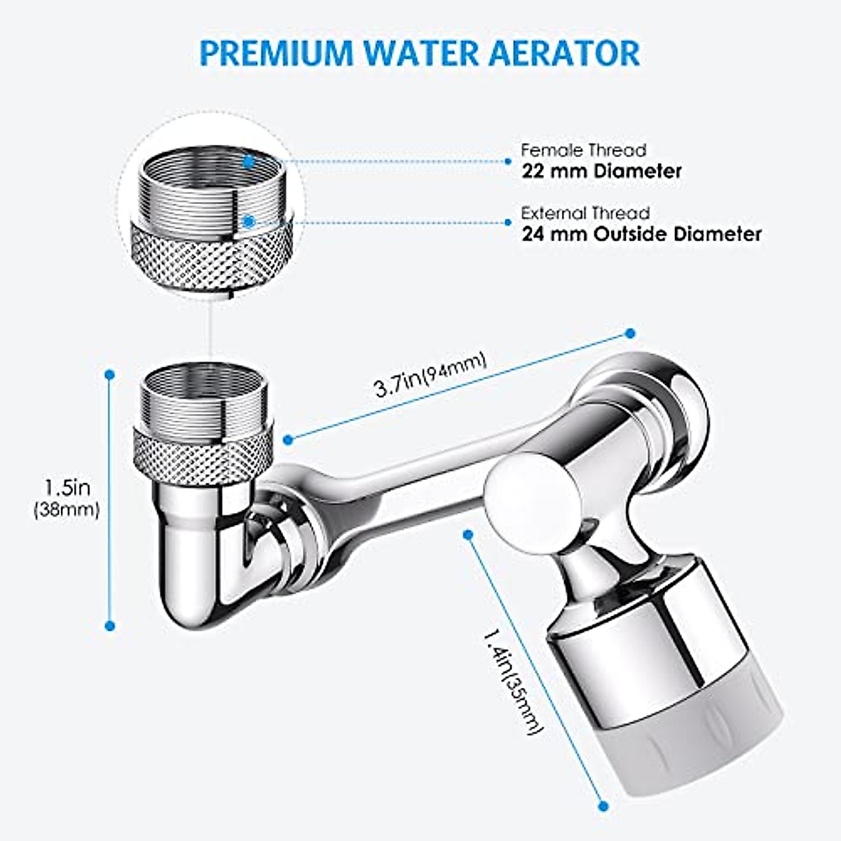 AMIR Universal Rotating Faucet Extender, 1080° Large-Angle Rotating Multifunctional Extension Faucet, Robotic Arm Water Nozzle Faucet Adaptor, Splash Filter Faucet for Bathroom Sink