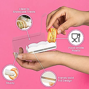 Macaron Boxes for Macaron Packaging- Pack of 20 Party Favor Boxes- 2"x2"x3" Wedding Favor Boxes w/Scallop Gold Foil Design-Macaroon Boxes Packaging-Clear Boxes for Favors-Clear Treat Boxes-Macaron Box