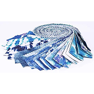 Soimoi 40Pcs Tie Dye Print Precut Fabrics Strips Roll Up 1.5x42inches Cotton Jelly Rolls for Quilting - Blue