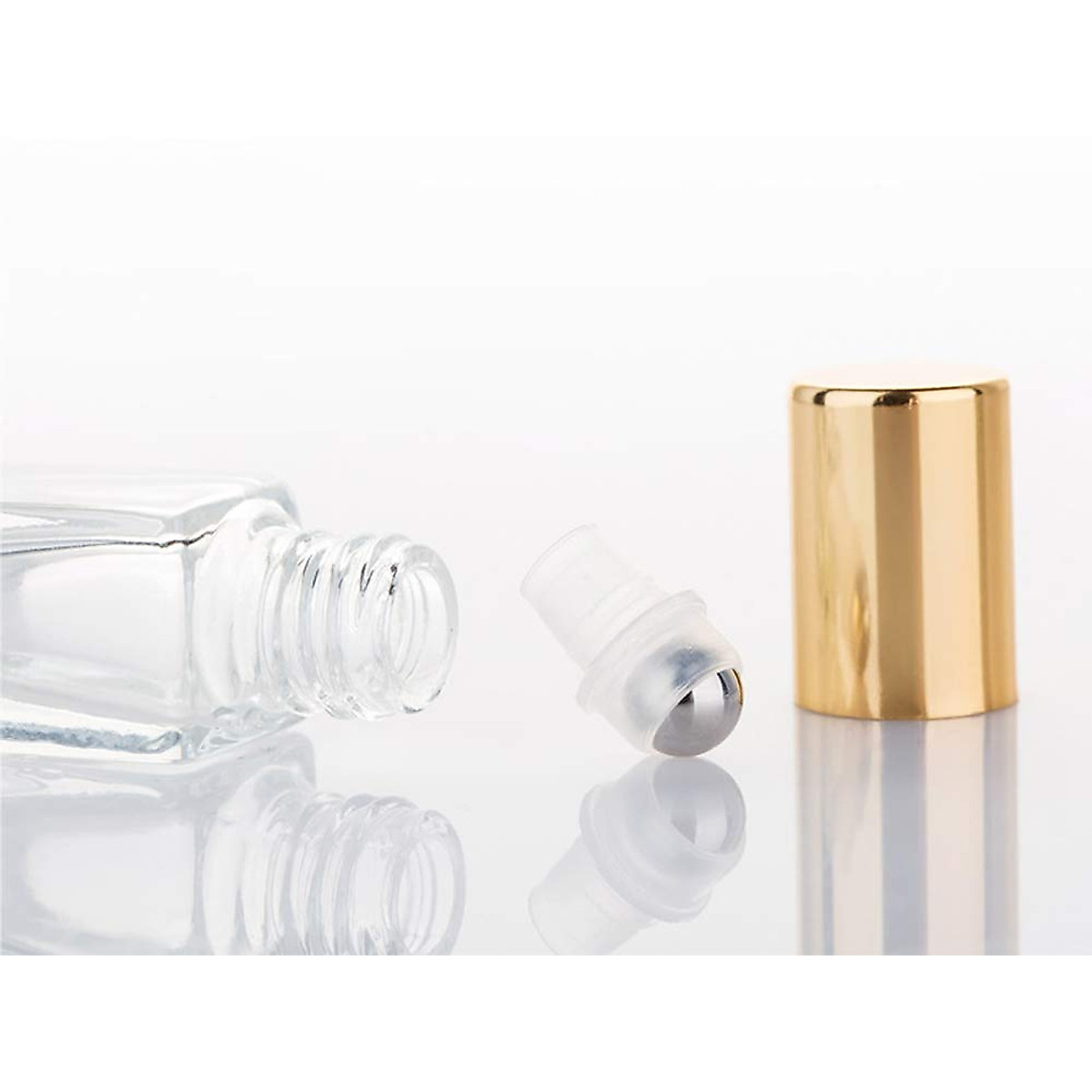 Furnido 3ml Square Glass Roller Bottle For Essential Oils,Mini Glass Bottles With Stainless Steel Roller Balls,Gold Aluminum Caps Portable Roll-On Vial Aromatherapy Perfume Container-10 Pack