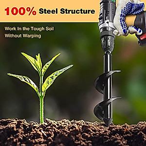Auger Drill Bit for Planting of 3 Pack (1.6''x9'' & 1.6''x16.5'' & 3.1''x9.8'') - Post Hole Digger for 3/8" Hex Drive Drill with Gloves, Garden Auger Spiral Drill Bit for Bed Cultivat Seedl Dig Weed
