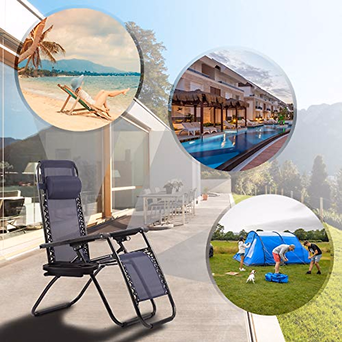 FDW Zero Gravity Chair Patio Lounge Chairs Lounge Patio Chairs 2 Pack Adjustable Reliners for Pool Yard with Cup Holder