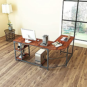 SAMTRA L Shaped Desk with Shelves Storage Computer Study Writing Workstation Table for Home Office, Espresso