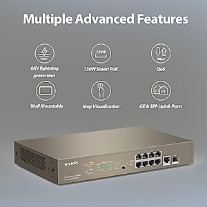 Tenda TEG5310P, Layer-3 Gigabit Managed PoE Switch, Enterprise 10 Port PoE Switch with 8 x PoE+ @ 150W, 1 x GE Port & 1 x SFP Port, Smart PoE Power Supply, Flexible QoS/ IGMP/ ACL/ ARP/ DHCP Snooping