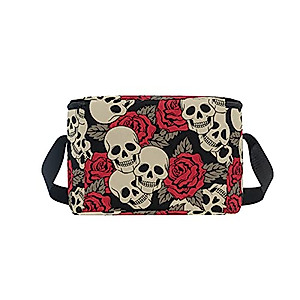 susiyo Vintage Skull Red Rose Lunch Box, Large Reusable Insulated Lunch Bag Cooler Tote for Office Picnic