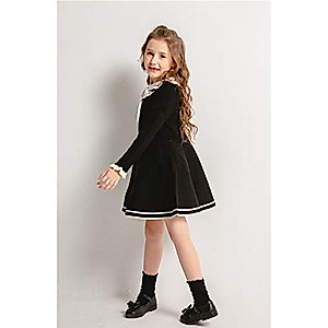 SMILING PINKER Toddler Girls Dresses Sweater Long Sleeve Winter Knitted Skater Dress Ruffle Collar (Black, 6-7 Years)