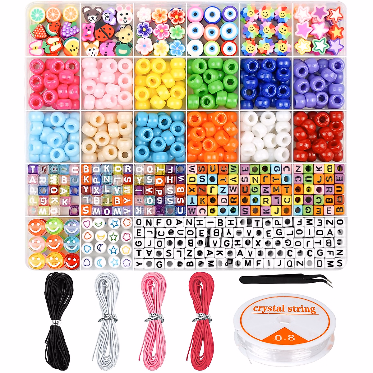 Dowsabel Bracelet Making Kit, Beads for Bracelets Making Pony Beads Polymer Clay Beads Smile Face Beads Letter Beads for Jewelry Making, DIY Arts and Crafts Gifts for Girls Age 6 7 8 9 10-12