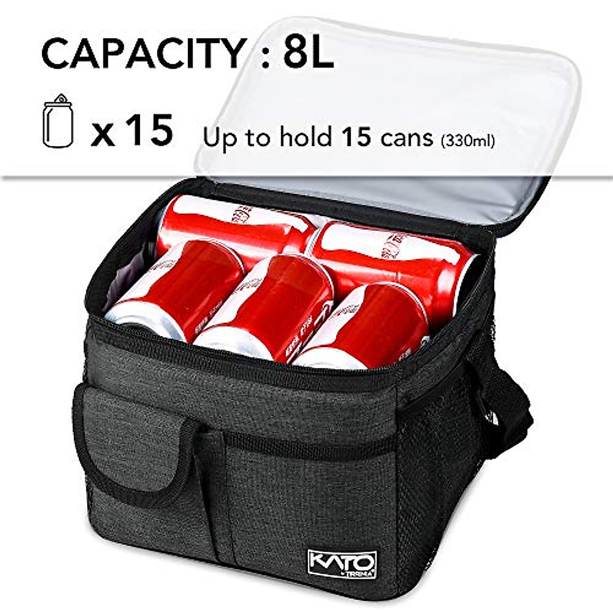 Tirrinia Insulated Lunch Box for Women Men, Leakproof Thermal Reusable Lunch Bag with 4 Pockets for Adult, Cooler Bag Tote for Office Work, Black