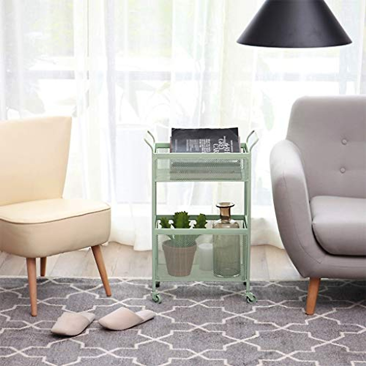 Magazine & Newspaper Baskets Magazine Rack Wrought Iron Rack Wheeled Living Room Book Storage Basket Bedroom Bedside Locker Living Room Storage Cart Floor-Standing Multi-Layer Storage Rack