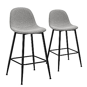CangLong Upholstered Counter Height Stool Chair with Metal Legs for Bar, Kitchen, Dining Room, Living Room and Bistro Pub, Set of 2, Grey