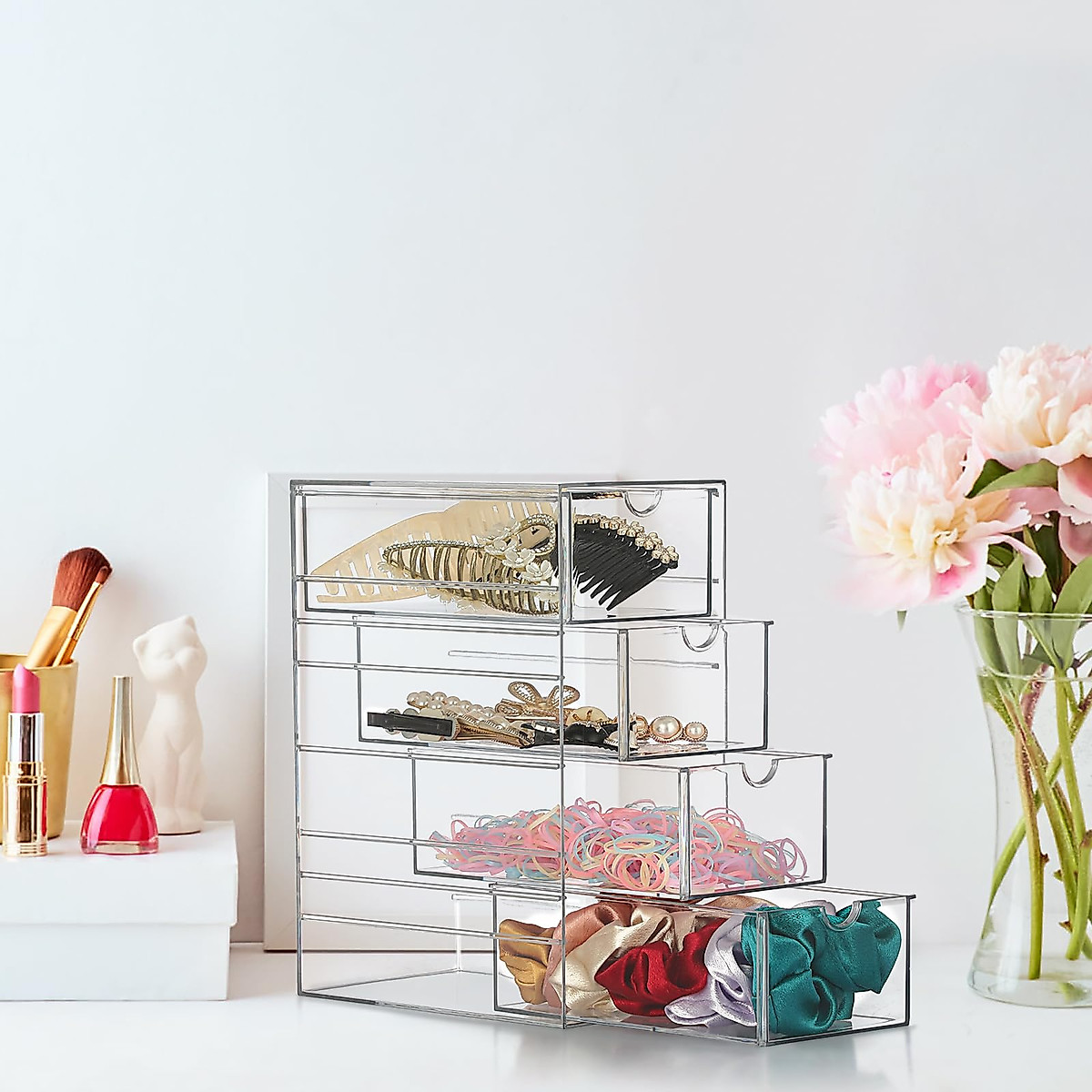 ELLDOO Coffee Pod Holder with 4 Drawers, Acrylic Coffee Pod Organizer for K Cup Espresso, Clear Coffee Capsule Storage Holder Desk Organizer Box for Coffee Bar Office Home Coffee Station Counter