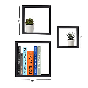Home Basics Durable 3-Piece MDF Floating Wall Cubes (1, Black) | Shadow Box Frames are Perfect for Any Room | Frame Your Favorite Items on Display