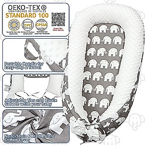 Portable Baby Nest Bed with Pillow Cushion Born Travel Bed for Outdoor Bed Baby Lounge Crib Drop Bassinet Nest Infant (Arrow-BB) (Elephant)