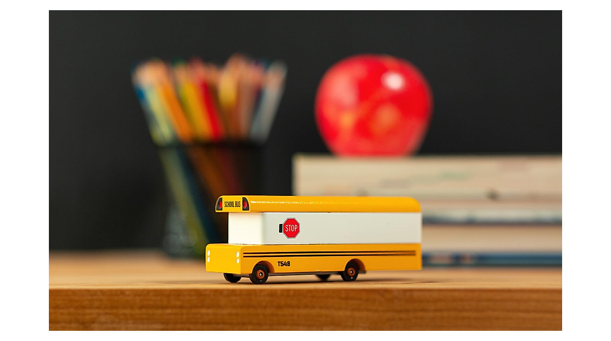 Candylab Toy School Bus - Handcrafted Wooden Car for Kids & Collectors