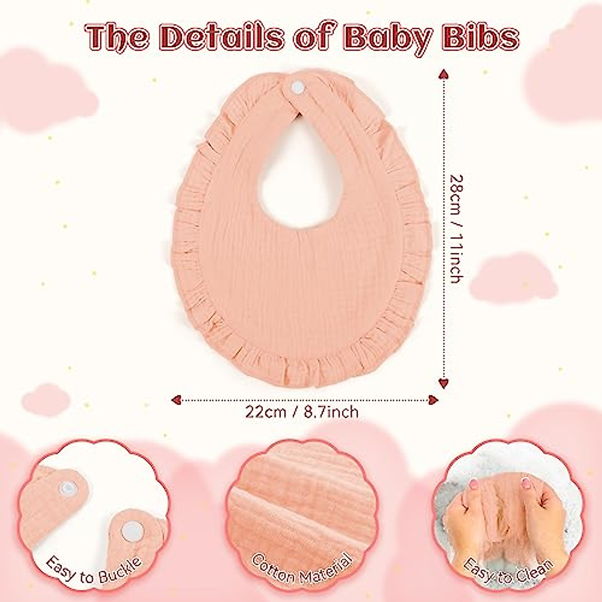 Omisy 8 Pack Baby Bibs, Drooling Toddler Cotton Snap Bibs for 2-36 Months Baby Girls and Boys, Absorbent Teething Bibs, Gifts for New Mom Dad