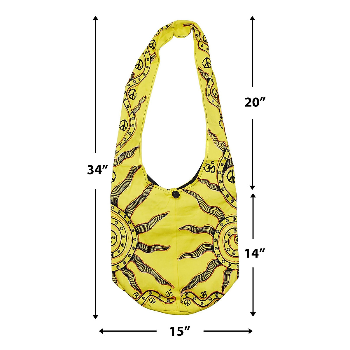 Mandala Crafts Yellow Sun Hippie Bag Large Hobo Bags for Women - Boho Purse Hobo Crossbody Bags for Women - Boho Shoulder Bags Indie Style Bohemian Bag Sling Bags