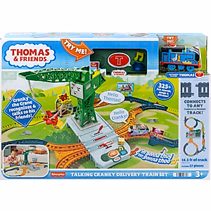 ​Thomas & Friends Motorized Toy Train Set, Talking Cranky Delivery with Track, Sounds & Phrases for Pretend Play Preschool Kids Ages 3+ Years