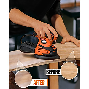 DWT Detail Sander, 1.5A 15000 OPM Electric Sander with 24pcs Sandpapers, Efficient Dust Collection System & Detail Finger Attachment, Soft Grip Handle, Compact Hand Sander for Woodworking