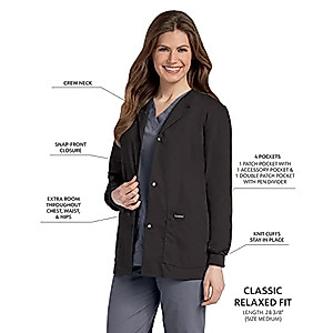 Landau Essentials Relaxed Fit 4-Pocket Snap-Front Scrub Jacket for Women 7525