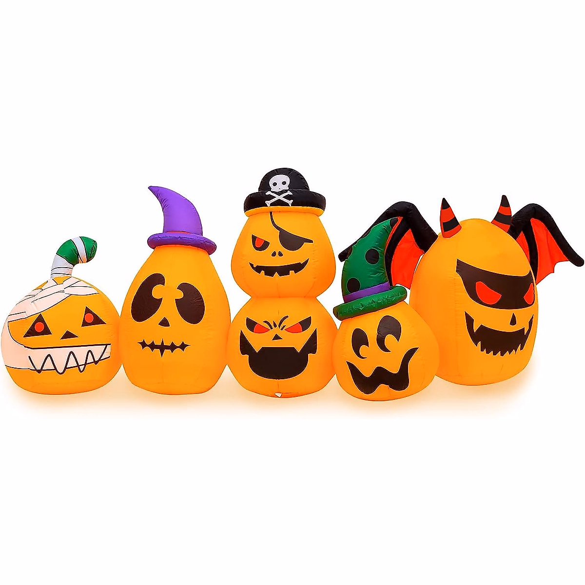 HBlife 8 FT Halloween Inflatables Outdoor Decorations Pumpkin, Animated Pirate Bat Blow Up Pumpkin with Build-in LEDs, Inflatable Decoration for Front Yard, Porch, Lawn or Halloween Party