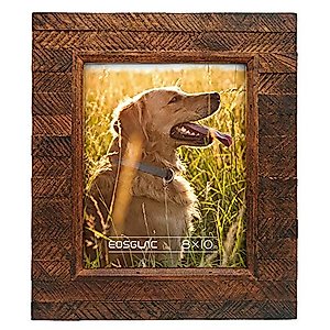 Eosglac Wooden Picture Frame 8x10 inch, Wood Plank Design with Rustic Brown Finish, Wall Mounting or Tabletop Display, Handmade Photo Frame