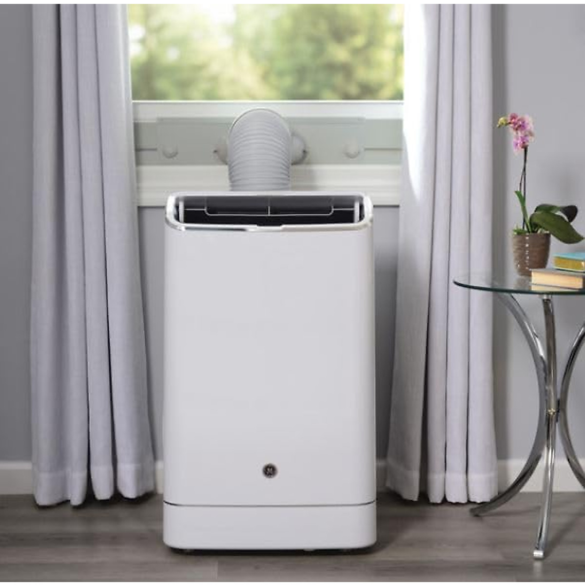 GE 14,000 BTU Portable Air Conditioner for Medium Rooms up to 550 sq ft. (9,850 BTU SACC), Wi-Fi Enabled, 3-in-1 with Dehumidify, Fan, and Auto Evaporation, Included Window Installation Kit
