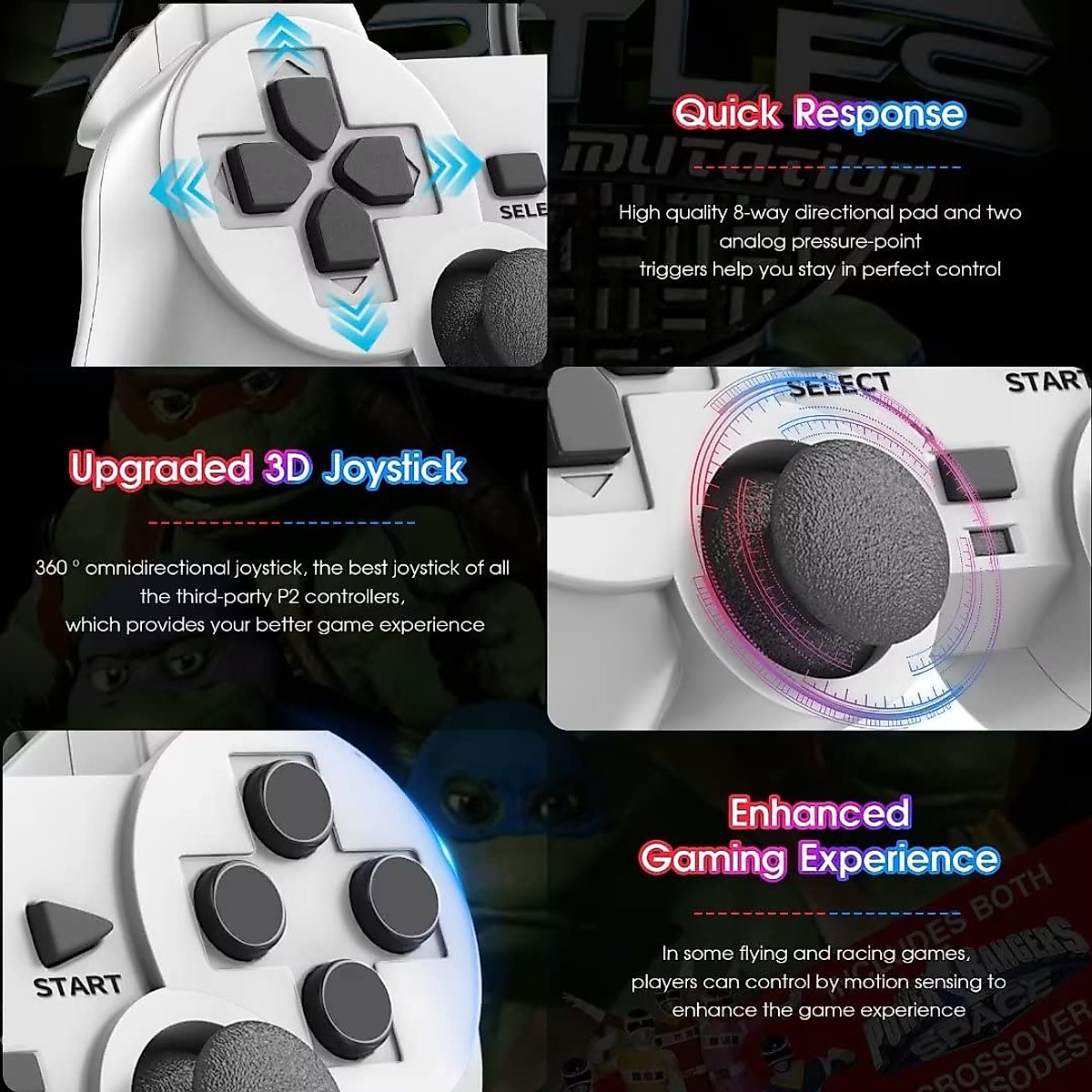 FIOTOK Wired Controller Compatible with PS2 Console with Upgraded Joystick/Double Shock/with 2.2M Cable PS2 Remote Gamepad | Enhanced (Grey)