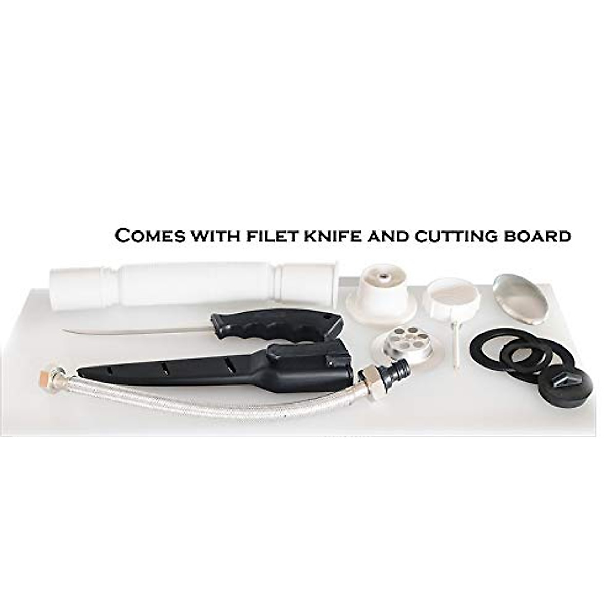 Old Cedar Outfitters Deluxe Fish Fillet Table, or Portable Folding Camping Kitchen with Cutting Board, Bowls, Knife, Odor Bar, Sink, Drain and More! 49.8" x 25.6" x 37.2", White,Camp