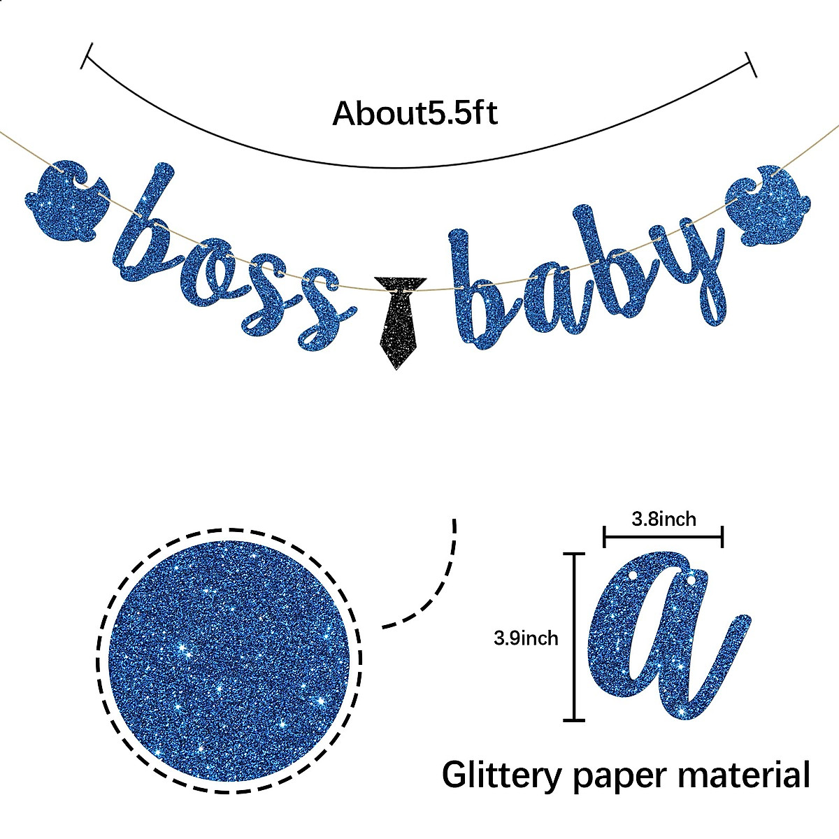 INNORU Boss Baby Banner, Boys Birthday Party Decorations, Baby Shower, Boy 1st Birthday Banner, Gender Reveal Party Decorations Navy Blue Glitter