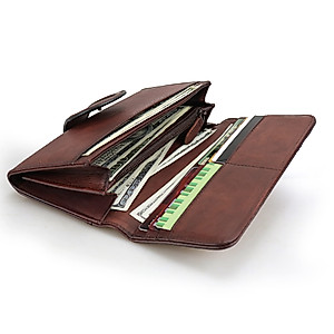 LETEULO Womens Wallet Leather Card Holder Designer Clutch Wallet Purse with Zipper Pocket (Coffee)