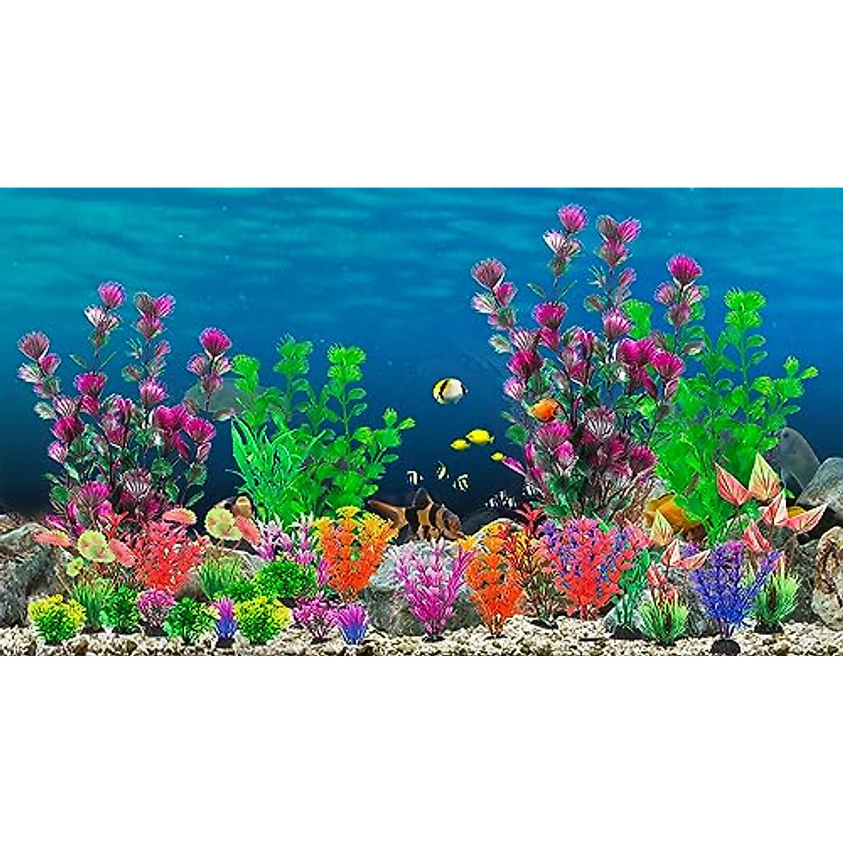 CousDUoBe 30Pcs Aquarium Plants, Fish Tank Accessories Artificial Aquatic Plants,Full Set of Fish Tank Decorations, Various Sizes