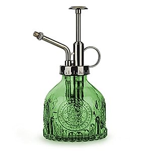 T4U Glass Plant Mister 200ML, Vintage Spray Bottle with Top Pump, Fine Mist Garden Flower Sprayer Small Decorative Spritzer Watering Can Gift for Indoor Outdoor Succulent House Plant (Green)