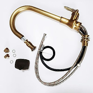 Vintage Brass Antique Bronze Kitchen Faucet,Single Hole Copper Widespread Mixer Taps with Pull Down Sprayer (Brass Nut)