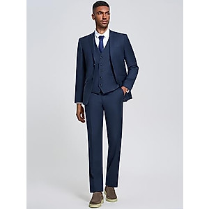 CHAMA Men's 100% Wool 2 Piece Suit Set, Classic Fit Two Button Suit Jacket Blazer & Pants Set Suit - Many Colors Navy…