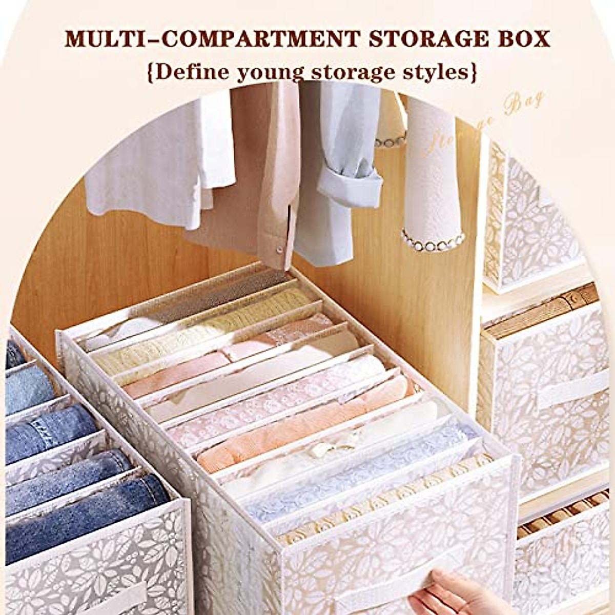 Wardrobe Clothes Organizer,Washwable 6/7/9/11/12 Grids Compartment Storage Box for Bra Underwear Jeans T-Shirt Leggings,Mesh Closet Drawer Organizer Clothes Drawer