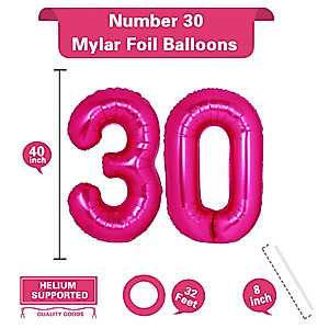 40 Inch Giant Hot Pink Number 30 Balloon, Helium Mylar Foil Number Balloons for Birthday Party, 30th Birthday Decorations for kids and adults, 30 Year Anniversary Party Decorations Supplies