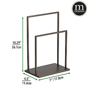 mDesign Modern Decorative Metal Fingertip Towel Holder Stand for Bathroom Vanity Countertops to Display and Store Small Guest Towels or Washcloths - 2-Sided - Bronze