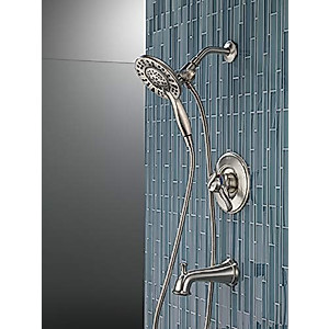 Delta Faucet Linden 17 Series Dual-Function Tub and Shower Trim Kit, Shower Faucet with 4-Spray In2ition 2-in-1 Dual Hand Held Shower Head with Hose, Stainless T17494-SS-I (Valve Not Included)