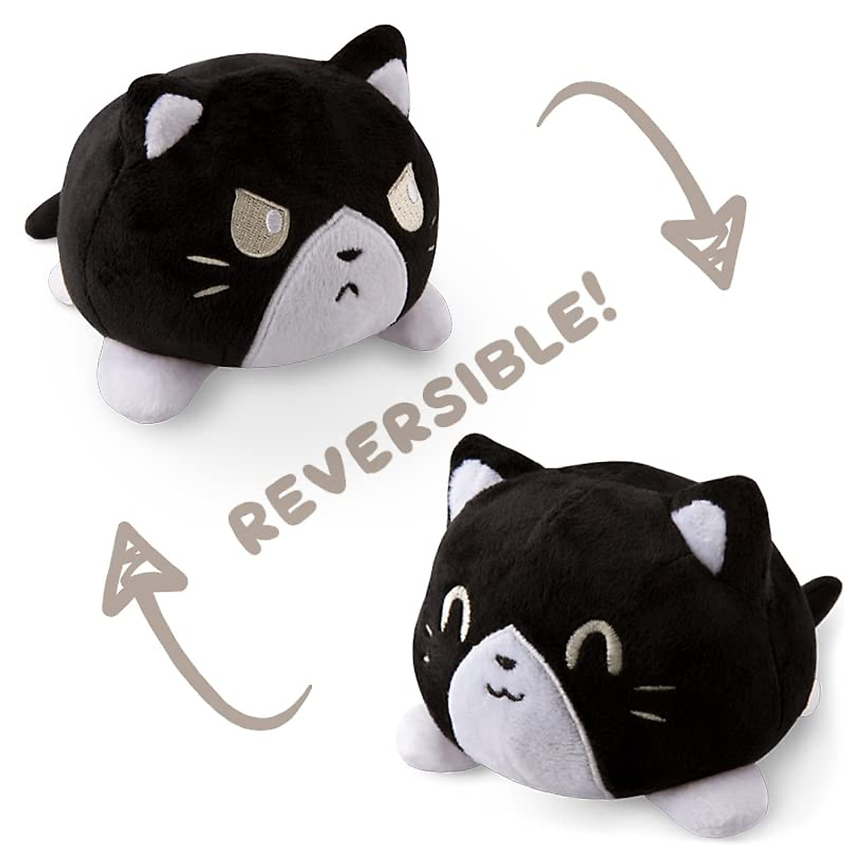 TeeTurtle - The Original Reversible Cat Plushie - Tuxedo - Cute Sensory Fidget Stuffed Animals That Show Your Mood