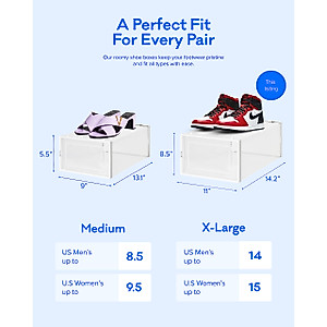 FINESSY XL Shoe Storage Boxes Large Shoe Rack, Large Shoe Organizer XL Shoe Boxes Clear Plastic Stackable XL Clear Shoe Boxes Stackable, Large Sneaker Storage Large Shoe Containers