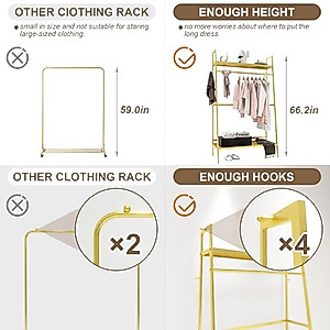 Garment Rack and Clothes Rack: Chic Gold Heavy-Duty & Stylish Clothing and Garment Rail with Double Layer Storage Shelf for Clothes, Shoes, and More. Perfect for Bedroom, Office, or Living Room.