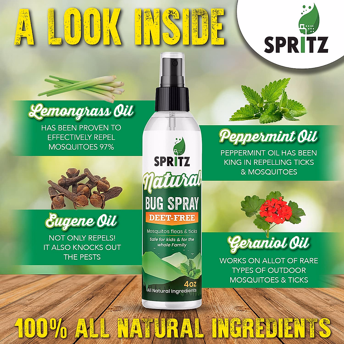 Spritz All Natural Bug & Mosquito Repellent Spray - Safe for Adults, Kids, Pets, & Environment - Works On All Insects - Made in USA - DEET Free 2 x 4oz