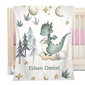 Personalized Baby Blanket - Soft Watercolor Dragon Animal Custom Blanket - Baby Shower Toddler Nursery Bed Blankets Stroller Crib 30x40 in Design 4