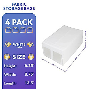 APQ Closet Storage Boxes with Lids, Hook and Loop Fasteners, 13.5 x 8.75 x 6.25, Pack of 4 White Fabric Boxes for Storage, Roomy Dense Oxford Cloth Collapsible Storage Box, Odorless Fabric Storage Box