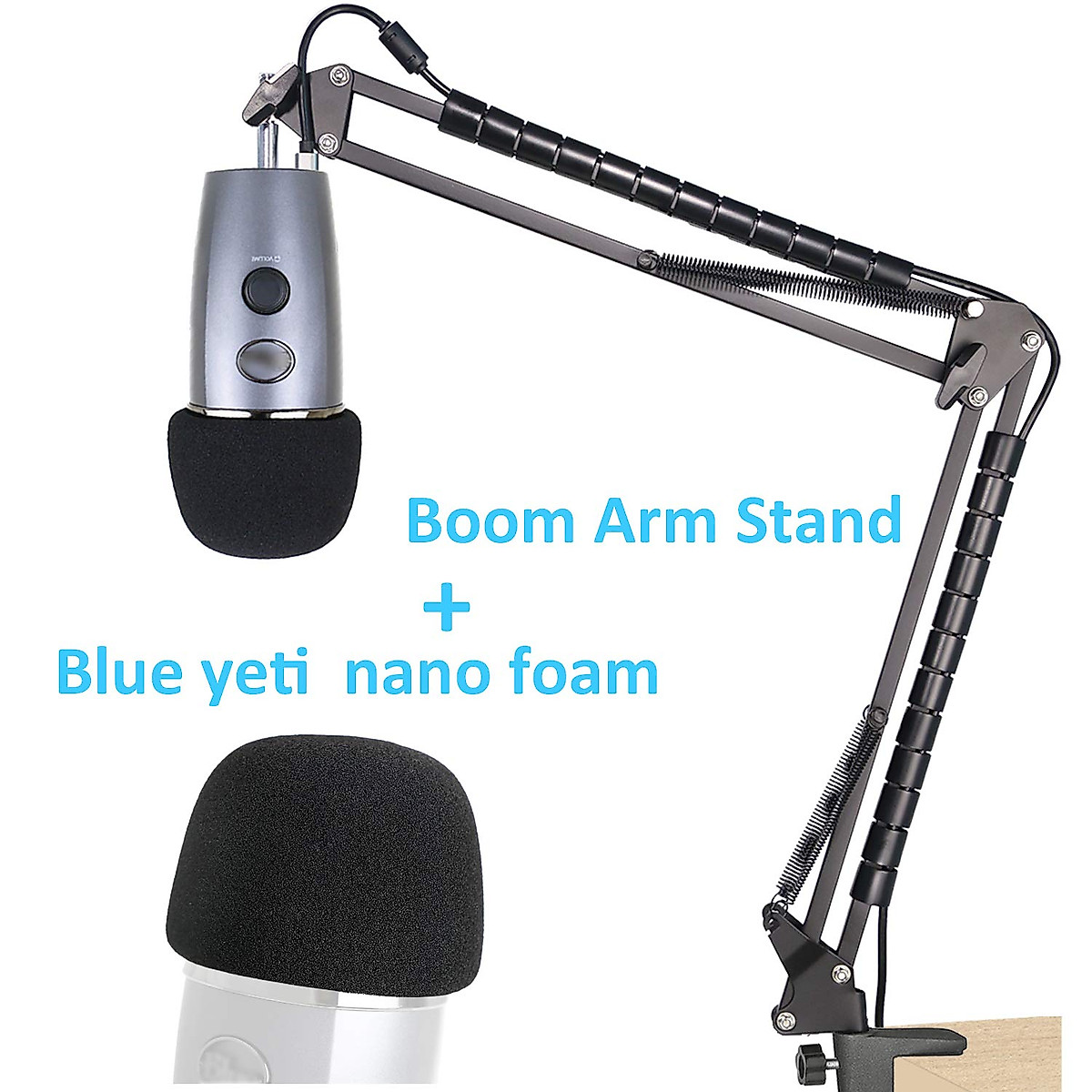 Yeti Nano Mic Boom Arm with Nano Pop Filter - Mic Suspension Boom Arm Stand and Windscreen Compatible with Blue Yeti Nano Microphone by YOUSHARES