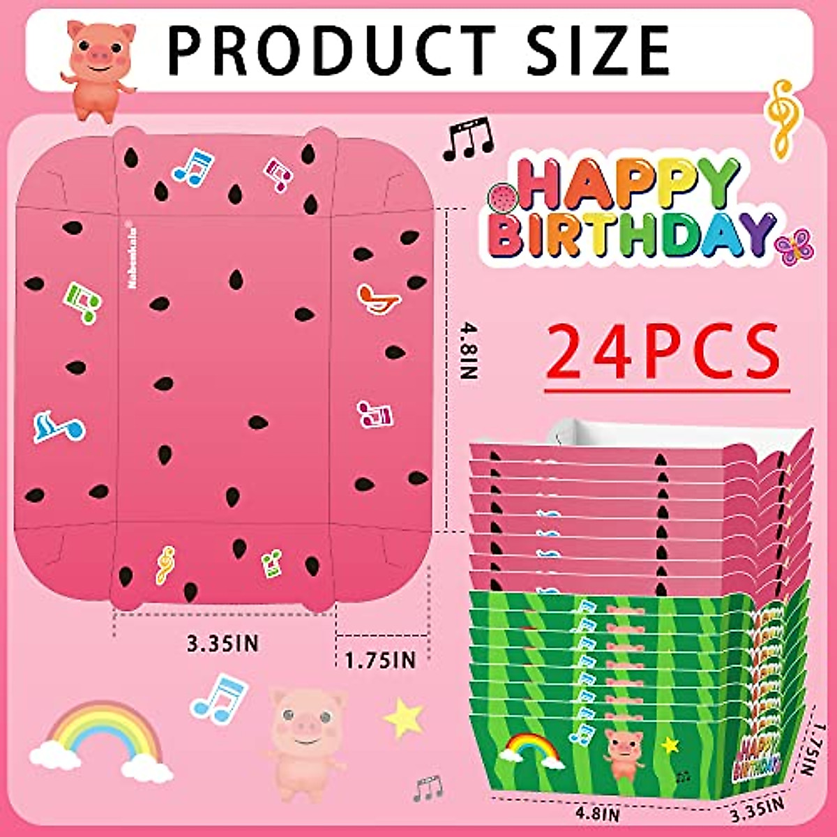 Nabenkalu Cartoon Melon Paper Food Trays 24pcs Watermelon Snack bowl for Kid Theme Birthday Decoration Baby Shower Party Supplies