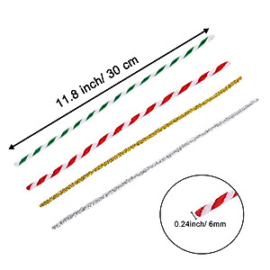 Livder 400 Pieces Christmas Pipe Cleaners Chenille Stem, Red Green Glitter DIY Art Crafts, 4 Colors