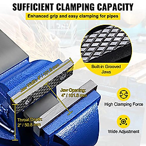 BestEquip 4" Heavy Duty Bench Vise , Double Swivel Rotating Vise Head/Body Rotates 360° ,Pipe Vise Bench Vices 15Kn Clamping Force,for Clamping Fixing Equipment Home or Industrial Use