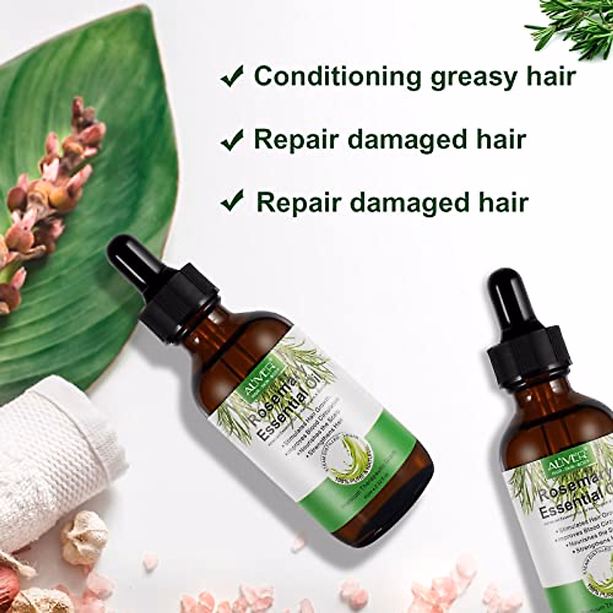 ALIVER Rosemary Oil for Hair Growth, Hair Growth Serum for Hair, Enhanced Shine, 100% Pure Natural, Nourishment Scalp, Improves Blood Circulation, Best Rosemary Essential Oils for Hair Skin, 2 fl oz