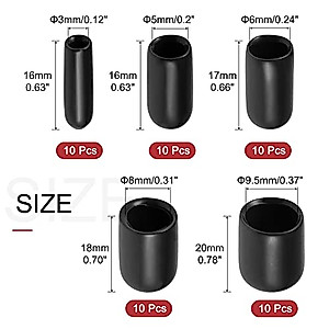 uxcell 50pcs Round Rubber End Caps 1/8" 3/16" 1/4" 5/16" 3/8" Black Vinyl Cover Screw Thread Protectors Assortment Kit(3mm 5mm 6mm 8mm 9.5mm)
